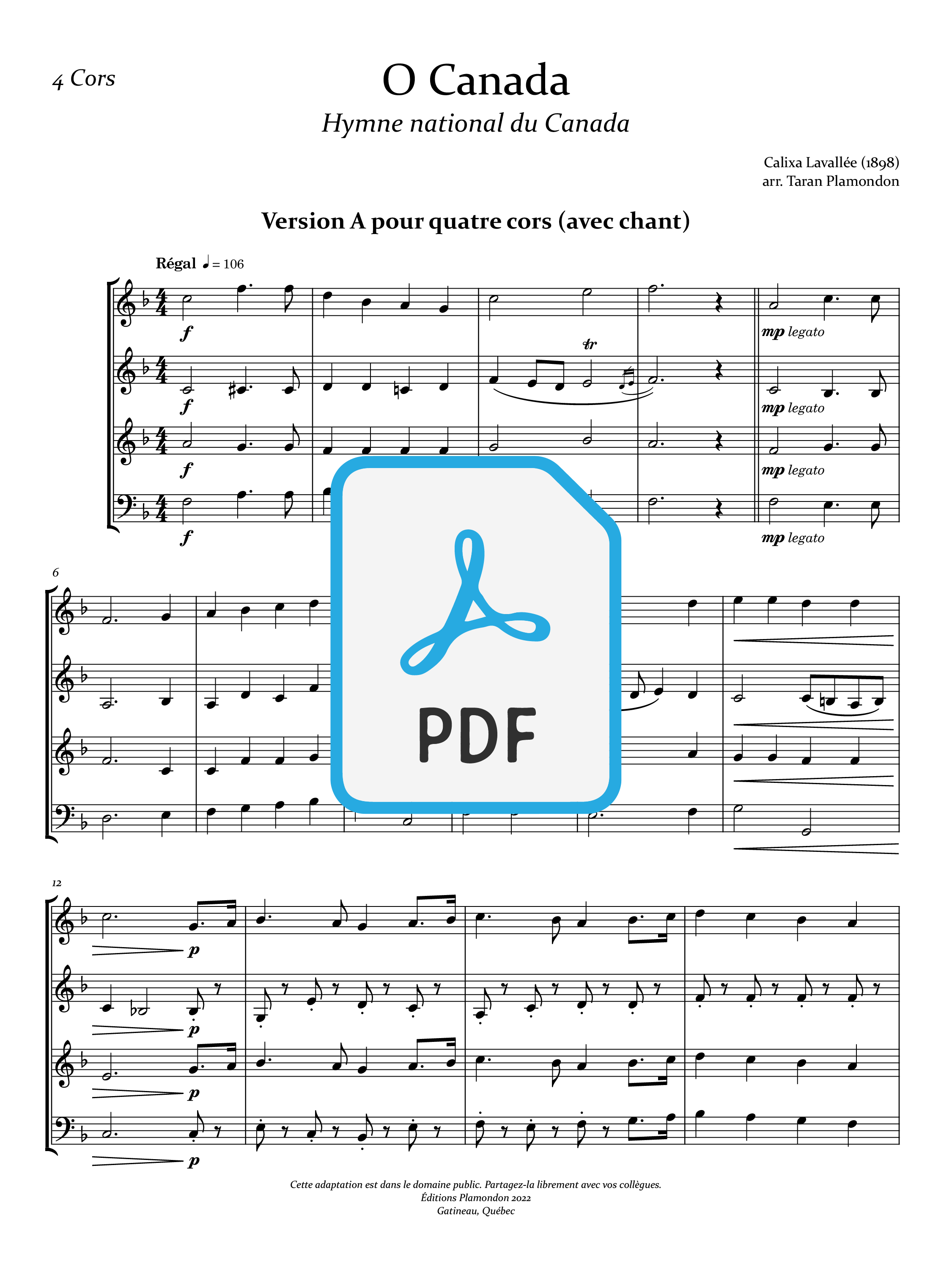 O Canada, Canada's national anthem for 4 horns [Digital Download ...
